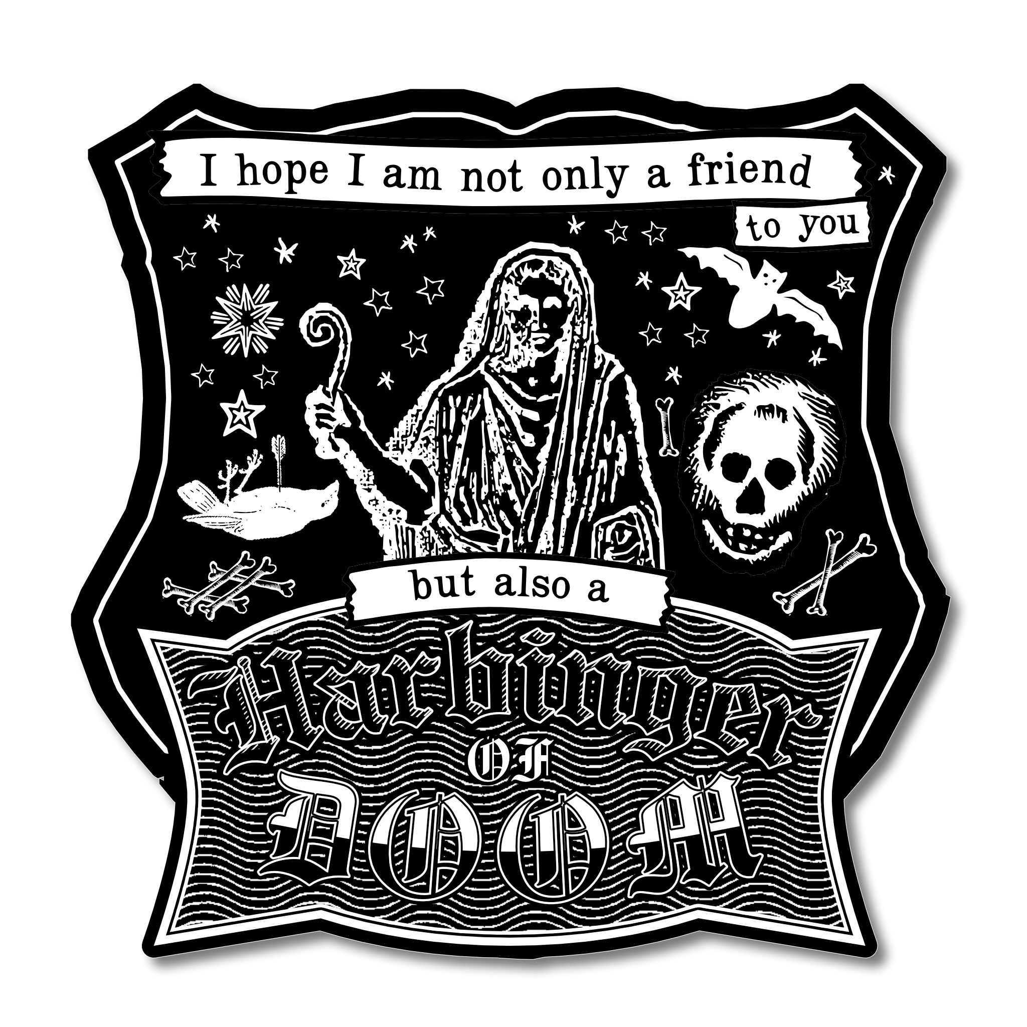 “Harbinger of Doom" Vinyl Sticker – Arcane Bullshit