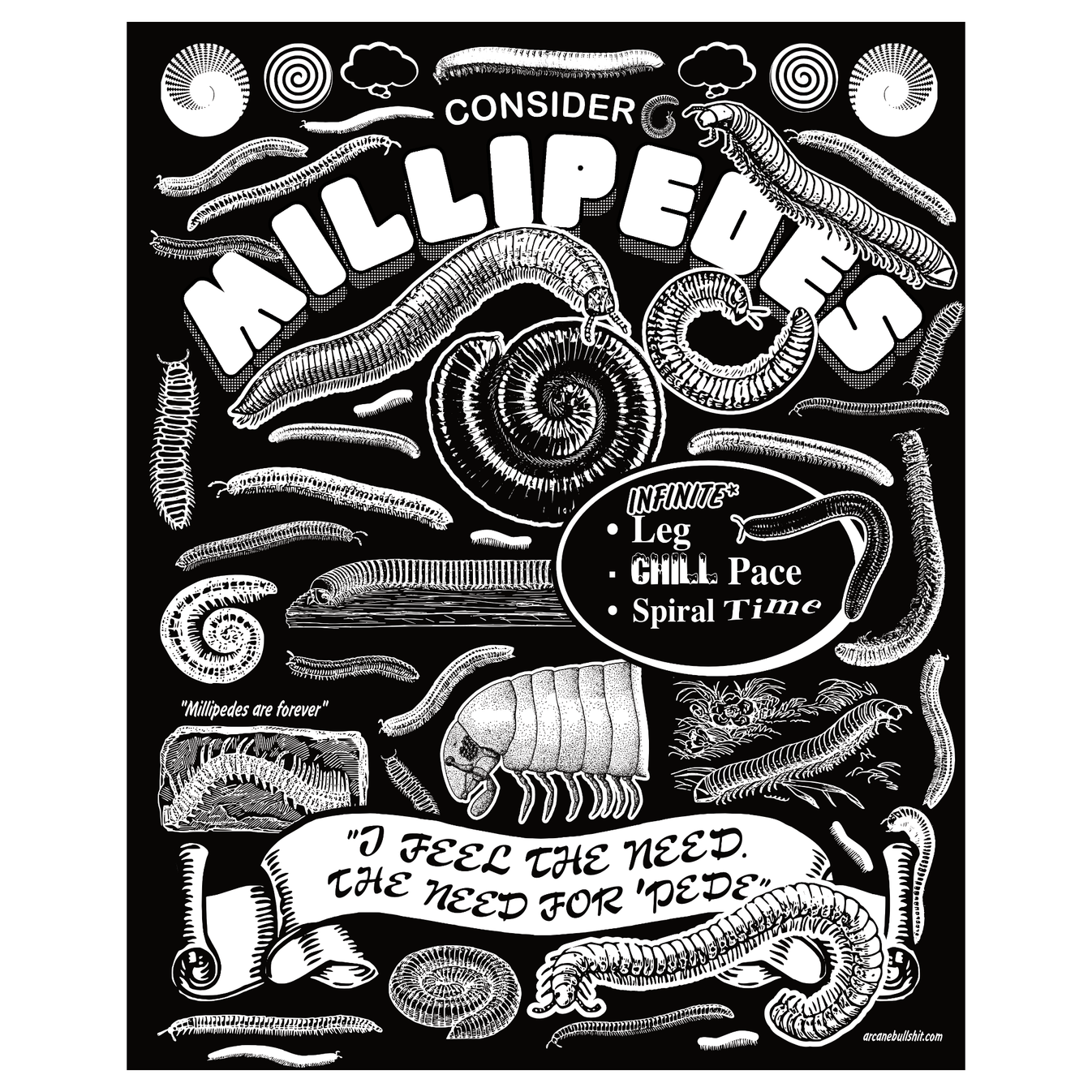 "CENTIPEDE/MILLIPEDE" Screen-Printed Posters – Arcane Bullshit